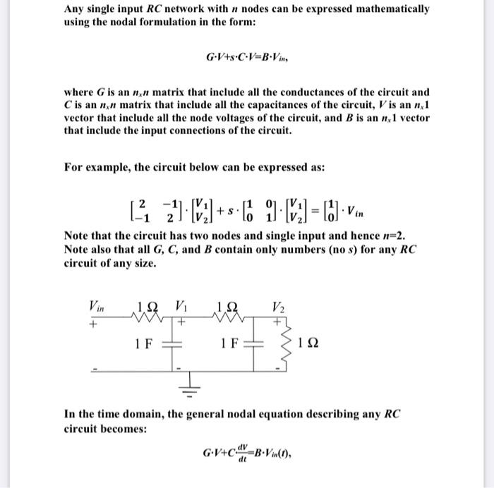 Any single input RC network with n nodes can be | Chegg.com