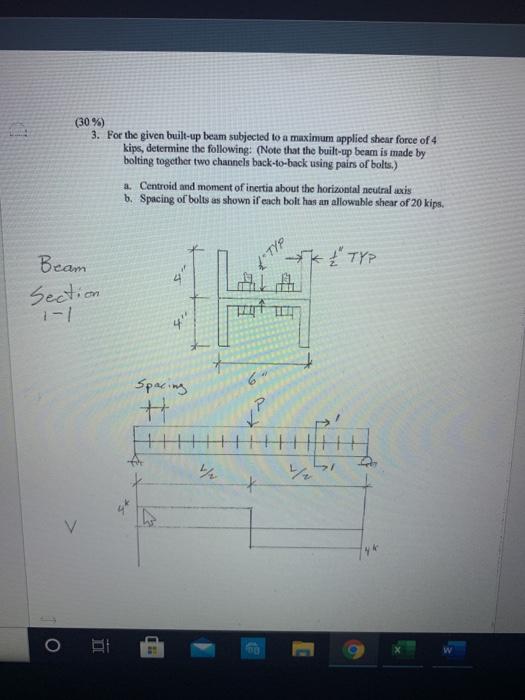 Solved (30%) 3. For the given built-up beam subjected to a | Chegg.com