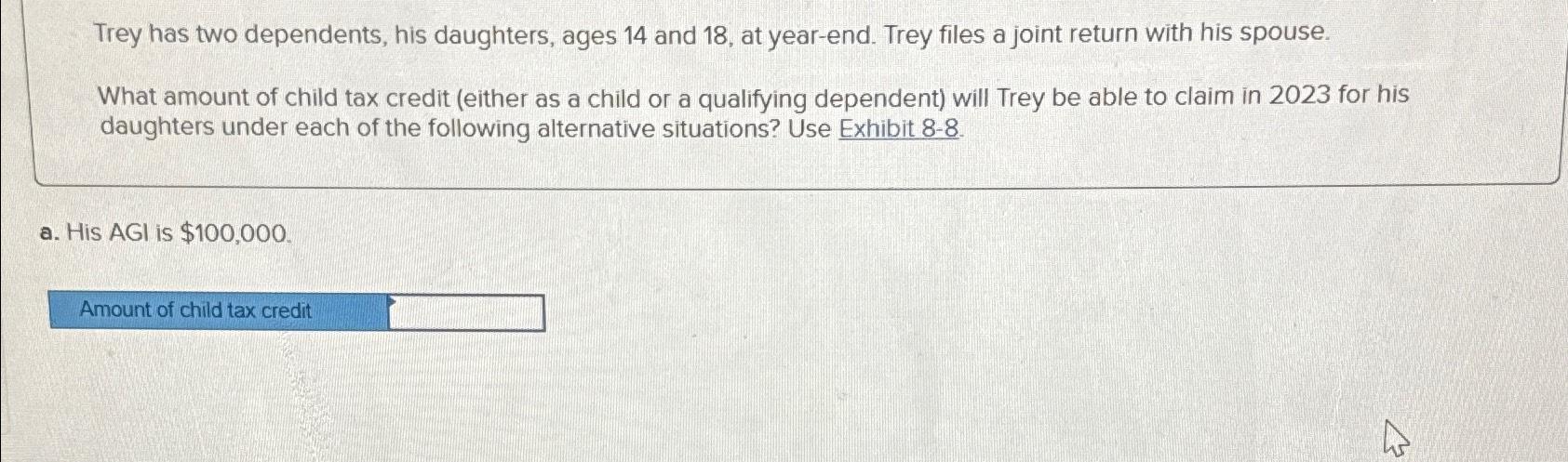 Solved Trey has two dependents, his daughters, ages 14 ﻿and | Chegg.com