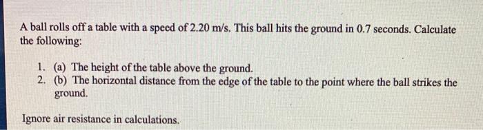 Solved A ball rolls off a table with a speed of 2.20 m/s. | Chegg.com