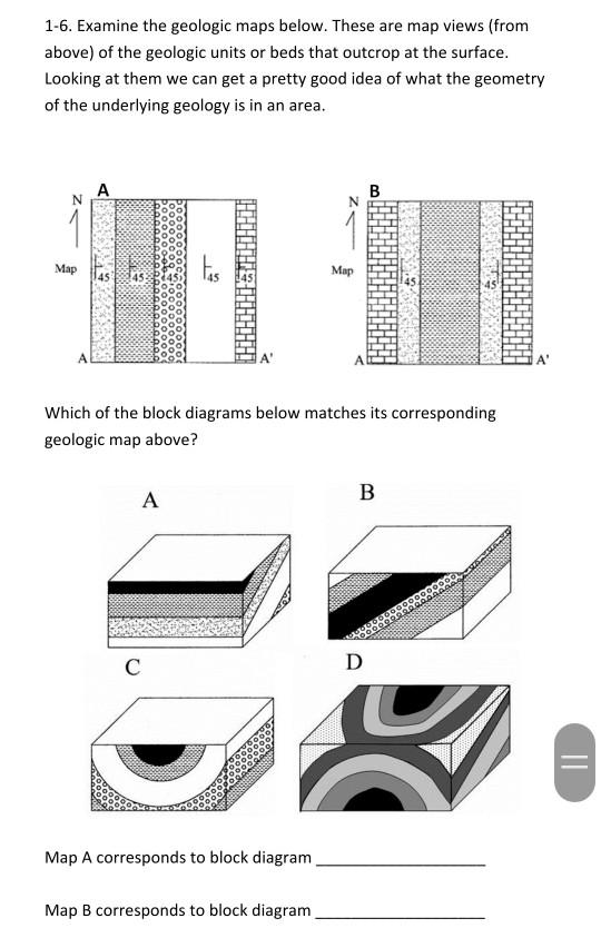 Solved 1-6. Examine the geologic maps below. These are map | Chegg.com