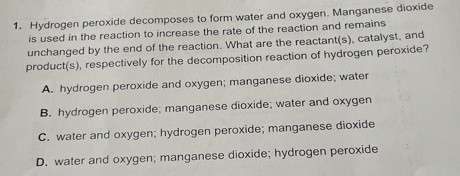 Solved Hydrogen peroxide decomposes to form water and | Chegg.com