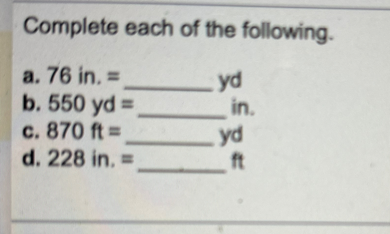 Solved Complete each of the following.a. 76 ﻿in. = q, | Chegg.com