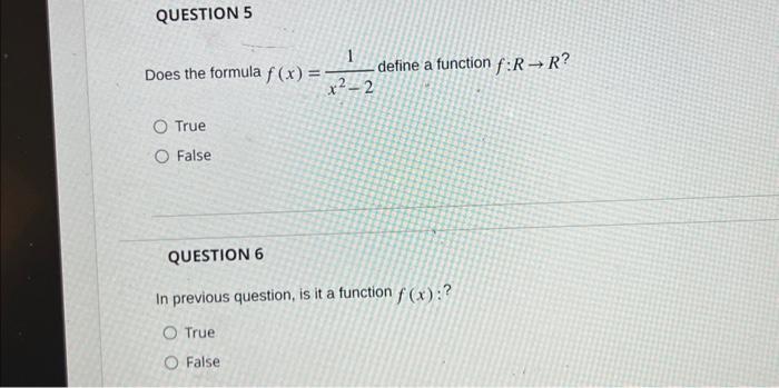 Solved Does the formula f(x)=x2−21 define a function f:R→R ? | Chegg.com