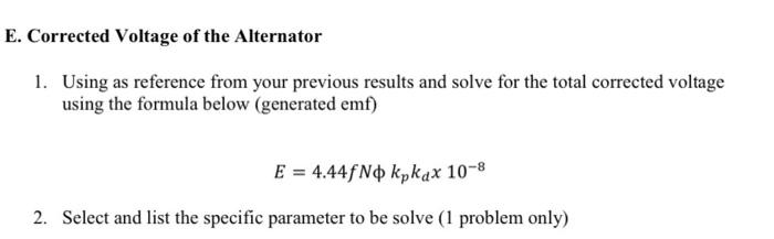 Solved Corrected Voltage of the Alternator 1. Using as | Chegg.com
