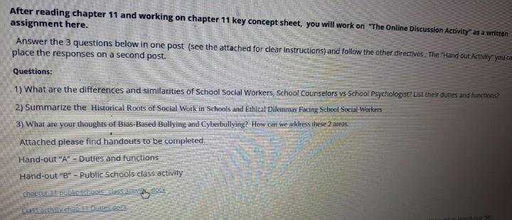 Solved After reading chapter 11 and working on chapter 11 | Chegg.com