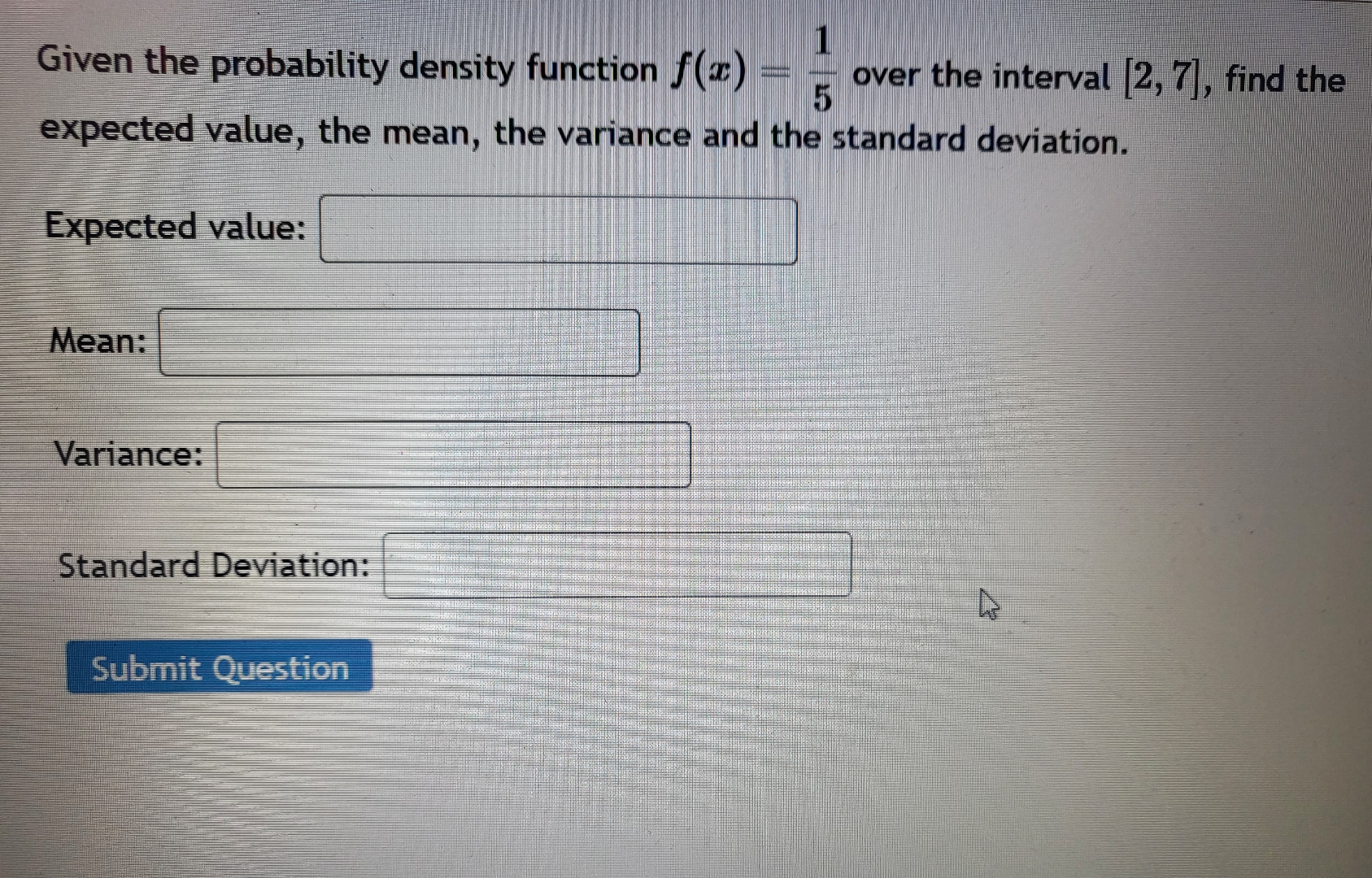 Given the probability density function f(x)=15 ﻿over | Chegg.com