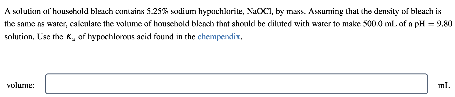 Solved A solution of household bleach contains 5.25% ﻿sodium | Chegg.com