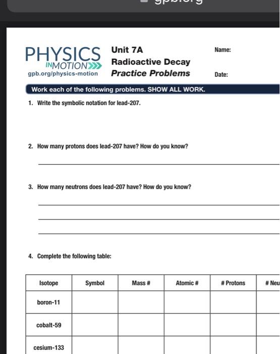 Solved 2. How many protons does lead-207 have? How do you | Chegg.com