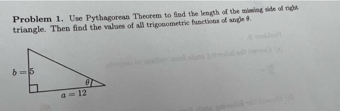 Solved Problem 1. Use Pythagorean Theorem to find the length | Chegg.com