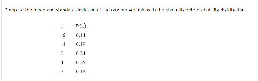 Solved Compute the mean and standard deviation of the random | Chegg.com