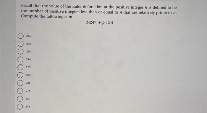 Solved Recall that the value of the Euler ϕ-function at the | Chegg.com