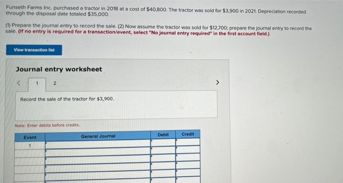 Solved Funseth Farms Inc. purchased a tractor in 2018 at a | Chegg.com