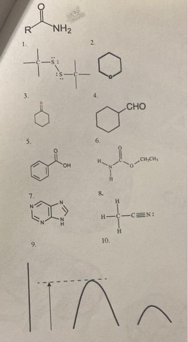Solved R "NH2 1. 2 t th 3. CHO o 5. 6. CH.CH OH 8. 7. H 10+ | Chegg.com