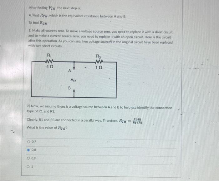 Solved After finding VTR, the next step is: 4. Find RTH, | Chegg.com