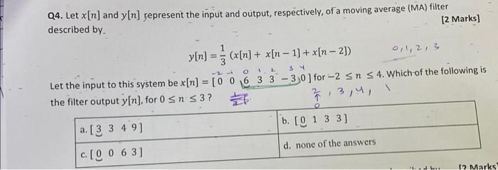 Solved Q4. Let x[n] and y[n] represent the input and output, | Chegg.com