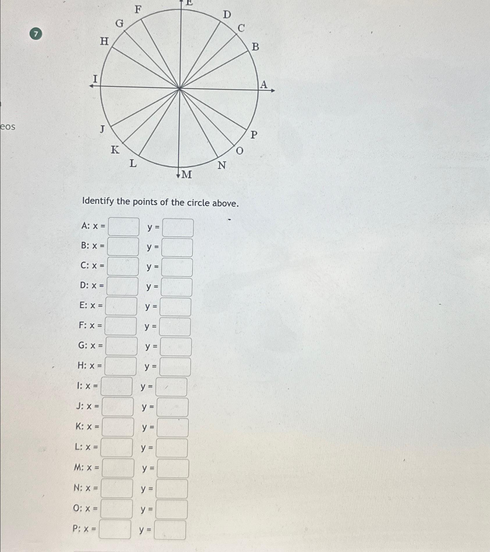 Solved 7Identify the points of the circle above.A:x=B:x=C: | Chegg.com