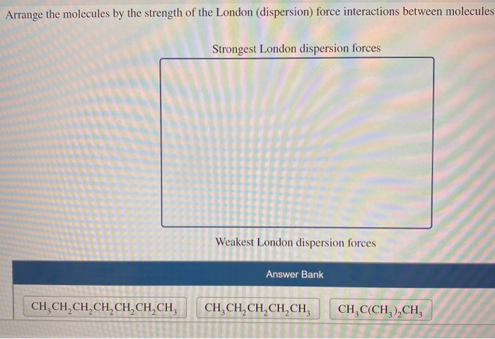 Solved Arrange the molecules by the strength of the London | Chegg.com