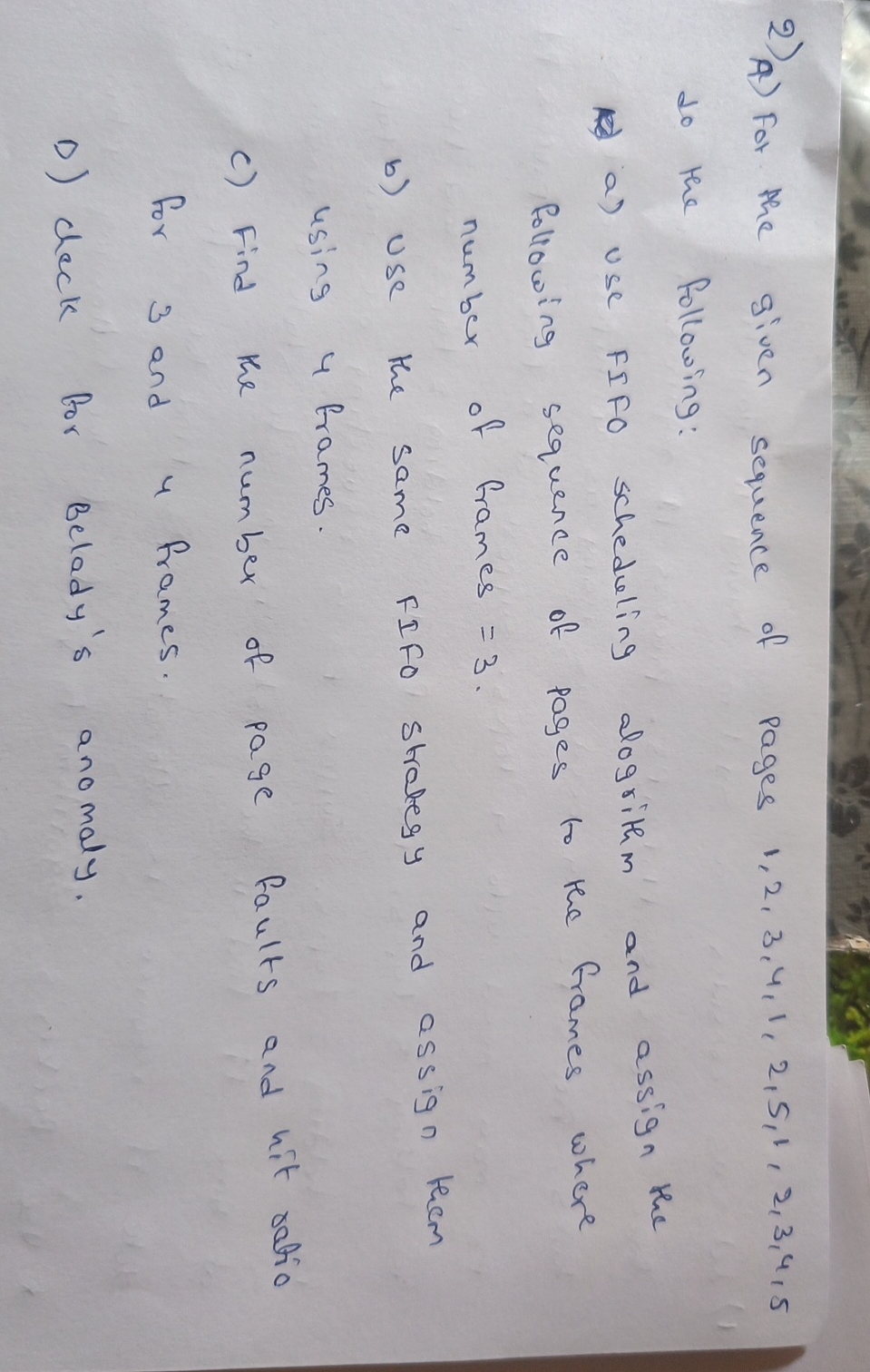 Solved by an EXPERT A) ﻿For the given sequence of pages | Chegg.com