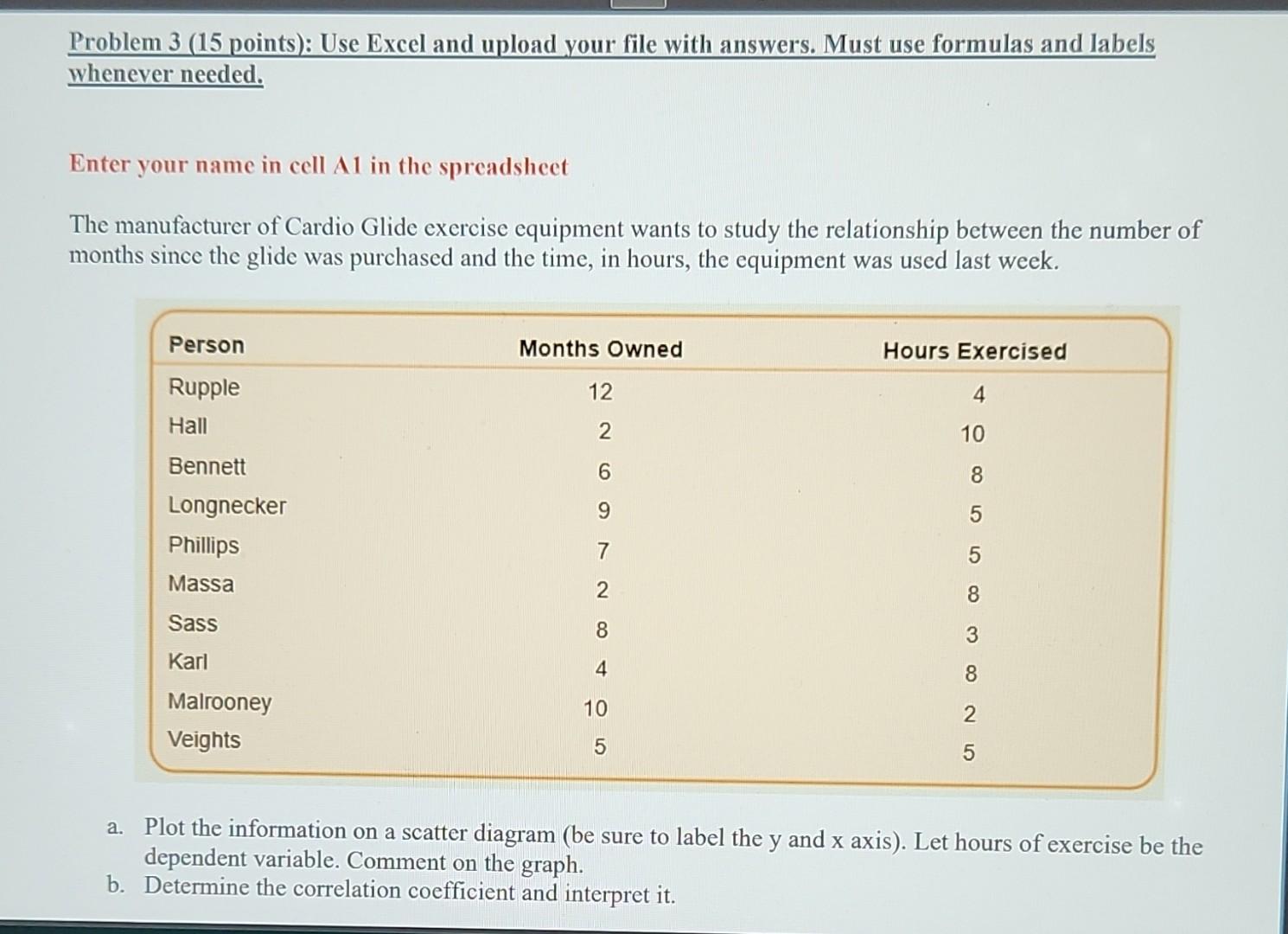 Solved Problem 3 (15 points): Use Excel and upload your file | Chegg.com Solved Problem 3 (15 points): Use Excel and upload your file | Chegg.com
