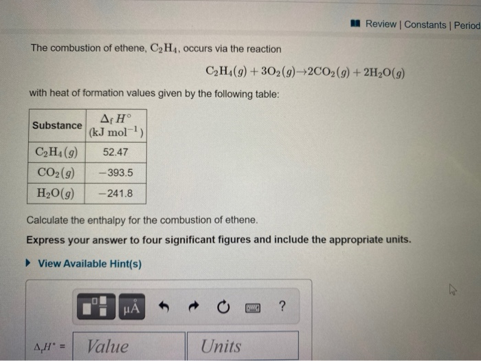 Solved Review Constants Period The combustion of ethene, | Chegg.com