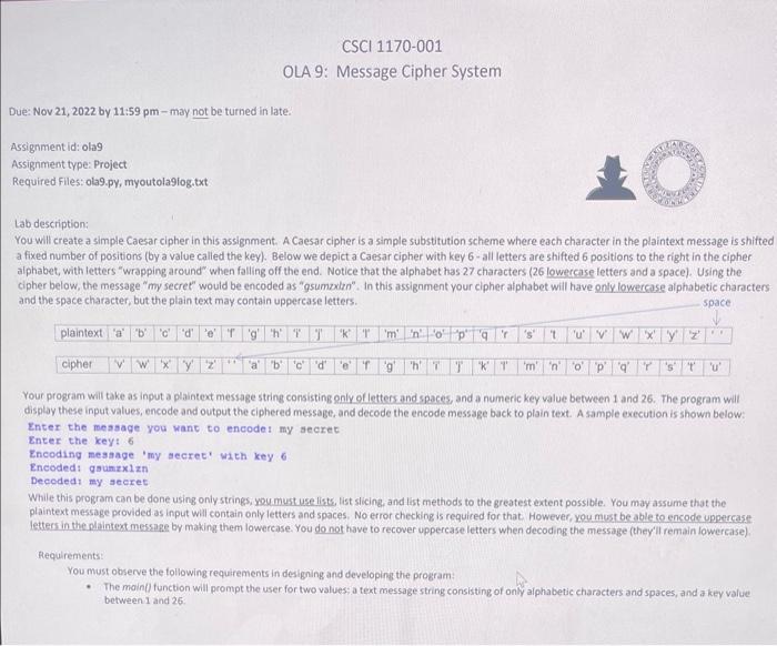 Solved You will create a simple Caesar cipher in this | Chegg.com