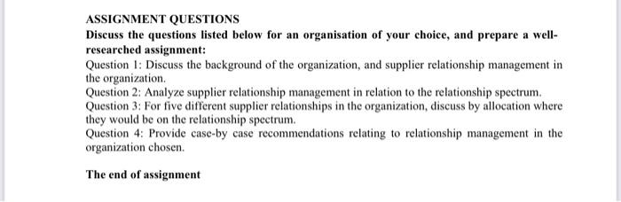 Solved ASSIGNMENT QUESTIONS Discuss the questions listed | Chegg.com