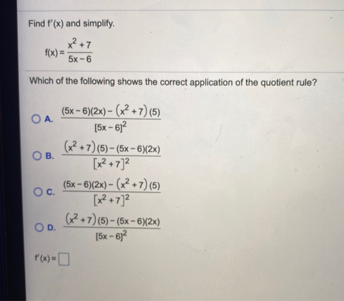 Solved Find F x And Simplify X 7 F x 5x 6 Which Of Chegg solved-find-f-x-and-simplify-x-7-f-x-5x-6-which-of-chegg