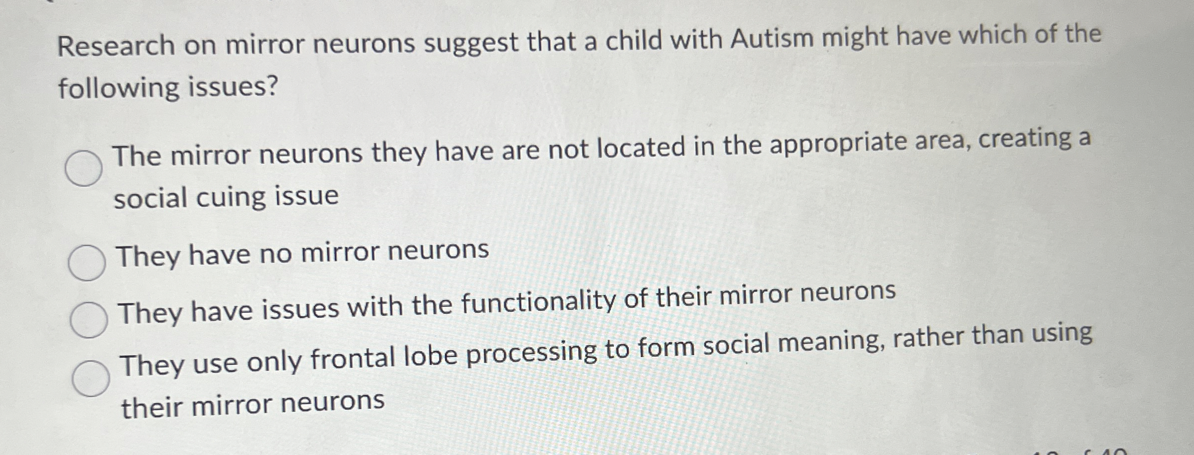 Research on mirror neurons suggest that a child with | Chegg.com