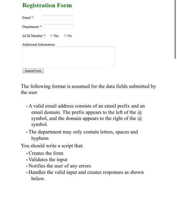 Solved Registration Form Email Department No ACM Member Yes | Chegg.com