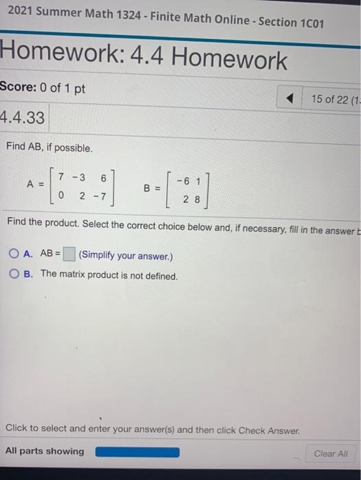 Solved 2021 Summer Math 1324 - Finite Math Online - Section | Chegg.com