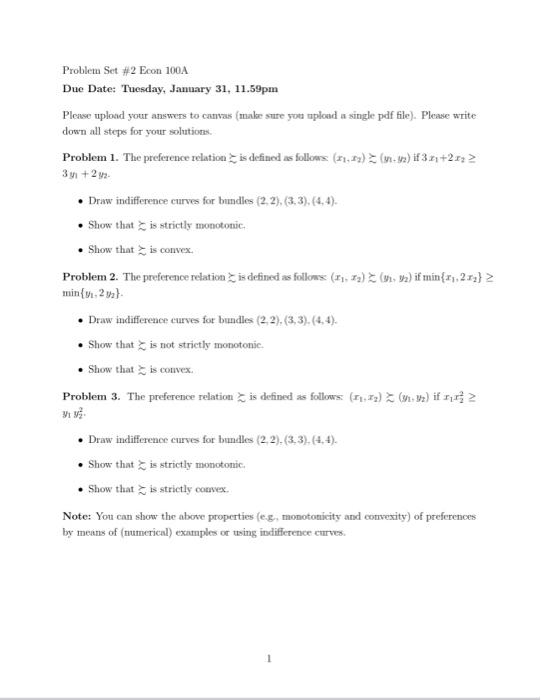 Solved Problem Set \#2 Eoon 100 A Due Date: Tuesday, January | Chegg.com