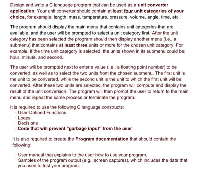 Solved Design And Write A C Language Program That Can Be 