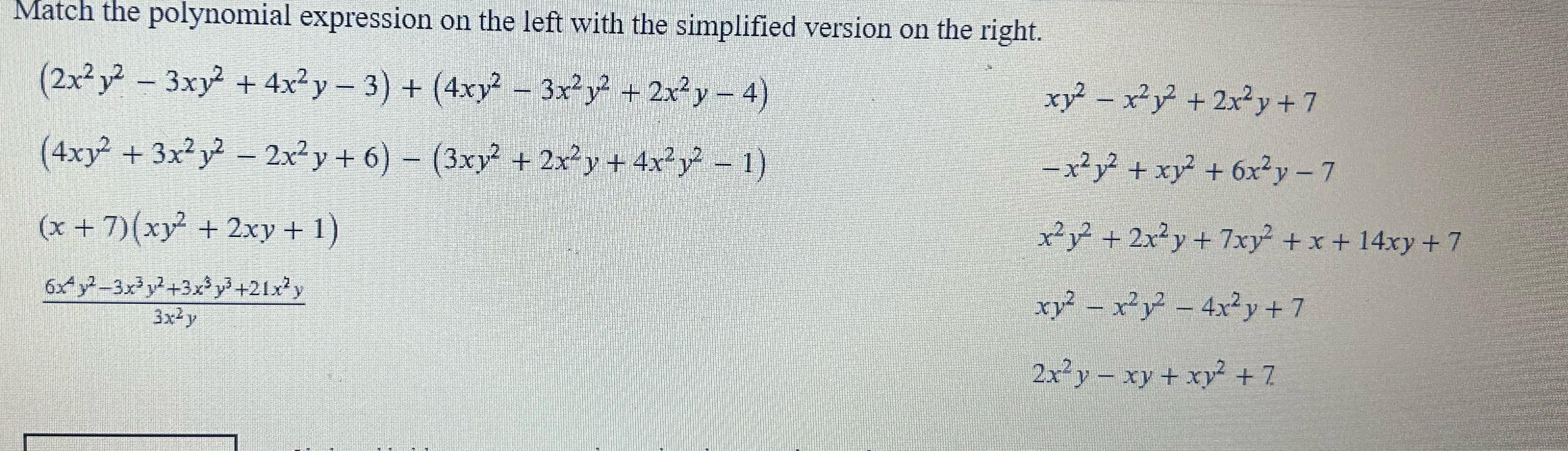 Solved Match the polynomial expression on the left with the | Chegg.com