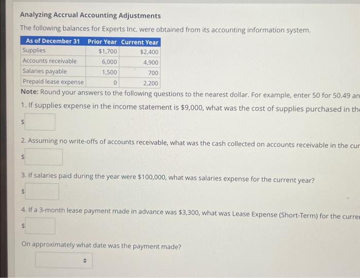 Solved Analyzing Accrual Accounting Adjustments The | Chegg.com