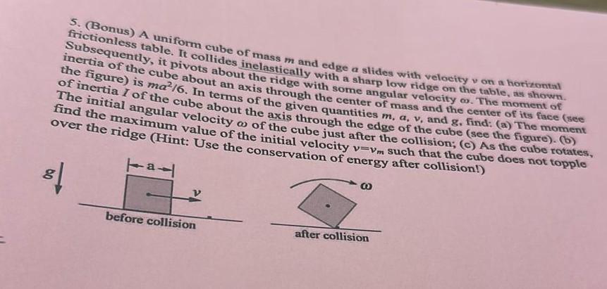 Solved 5. (Bonus) A uniform cube of mass m and edge a slides | Chegg.com