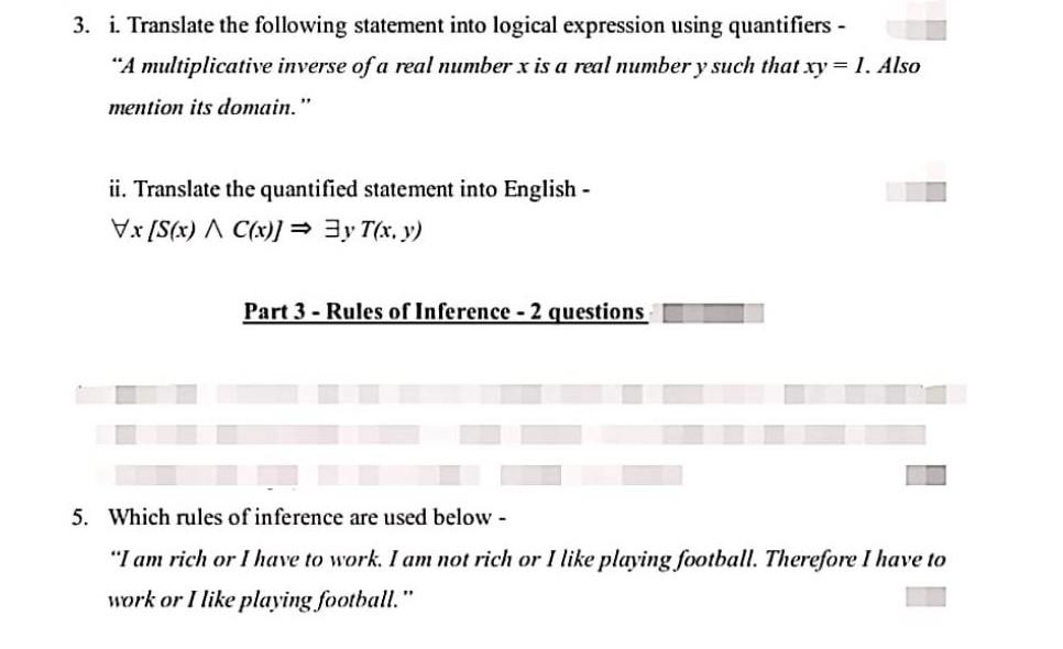 Solved 3. i. Translate the following statement into logical | Chegg.com