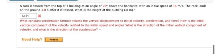 Solved A rock is tossed from the top of a building at an | Chegg.com