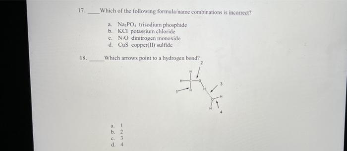 Solved 17. Which of the following formula name combinations | Chegg.com