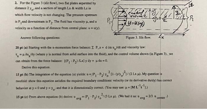 Solved 2. For the Figure 3 (slit flow), two flat plates | Chegg.com