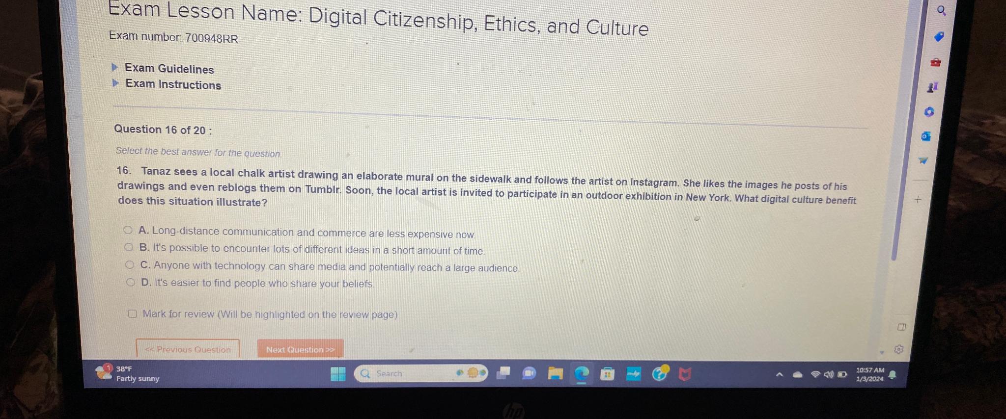 Solved Exam Lesson Name: Digital Citizenship, Ethics, and | Chegg.com