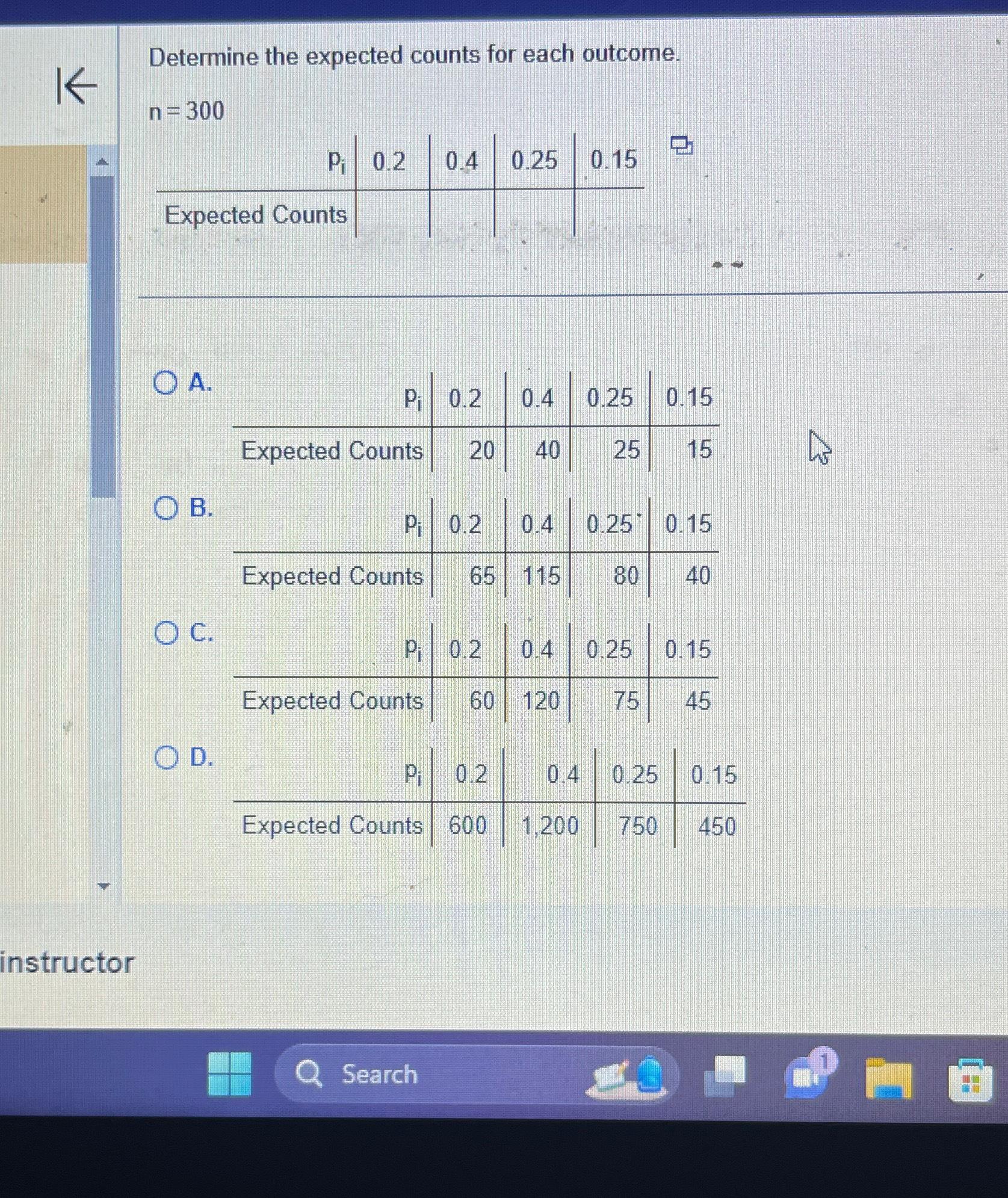 Solved Determine the expected counts for each outcome. | Chegg.com