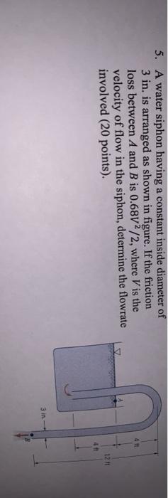 Solved 411 5. A water siphon having a constant inside | Chegg.com