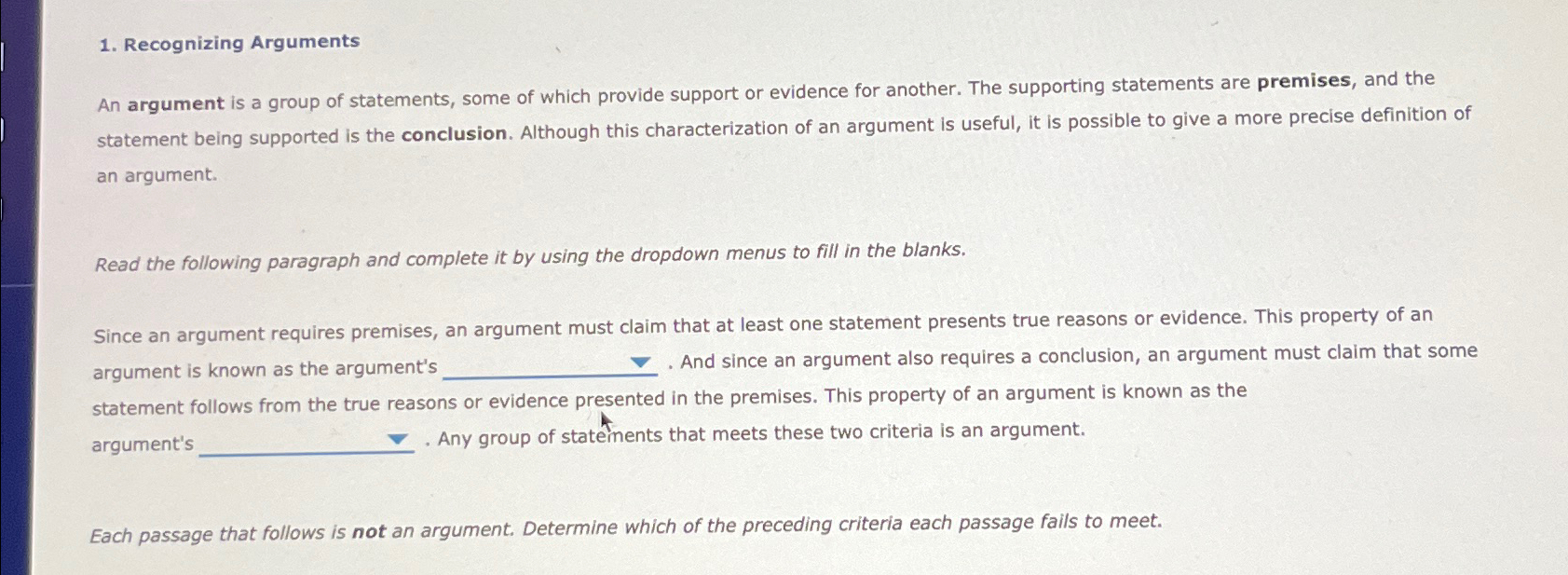Solved Recognizing ArgumentsAn argument is a group of | Chegg.com