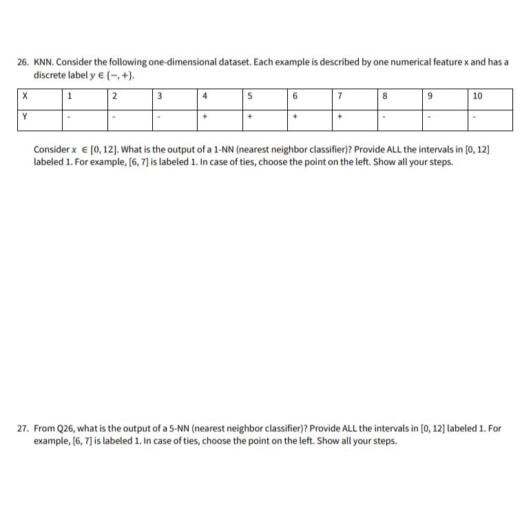 KNN. ﻿Consider the following one-dimensional dataset. | Chegg.com