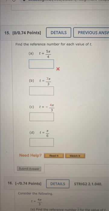 Solved Find the reference number for each value of t. (a) | Chegg.com