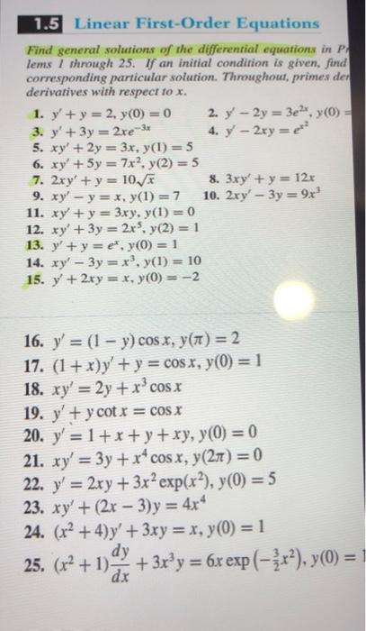 Solved 1 5 Linear First Order Equations Find General