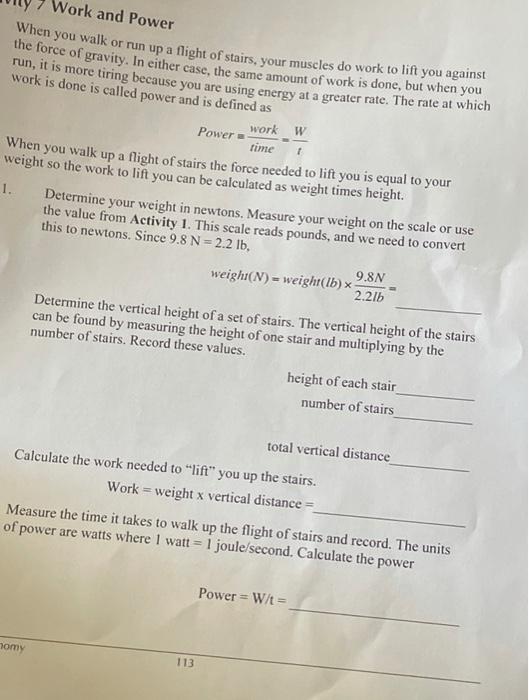 Solved Work and Power When you walk or run up a flight of | Chegg.com