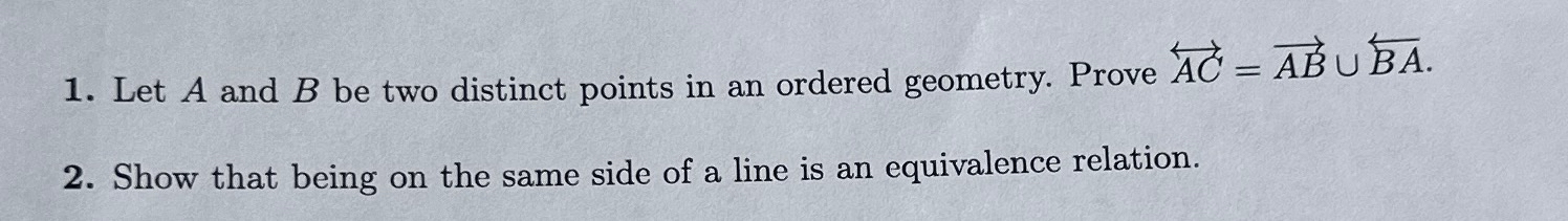Solved Let A and B ﻿be two distinct points in an ordered | Chegg.com