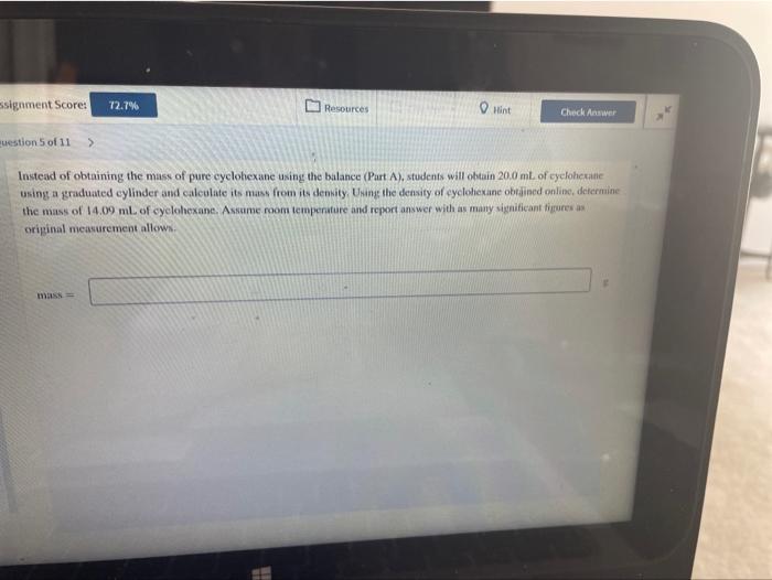 Solved ssignment Score: 72.7% Resources Hint Check Answer | Chegg.com